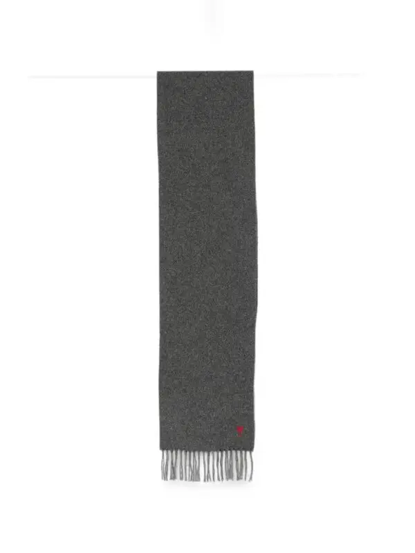 AMI Paris De Coeur Fringed Scarf - Grey