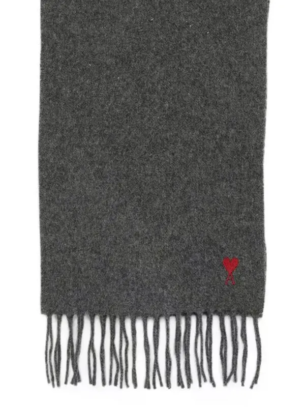 AMI Paris De Coeur Fringed Scarf - Grey