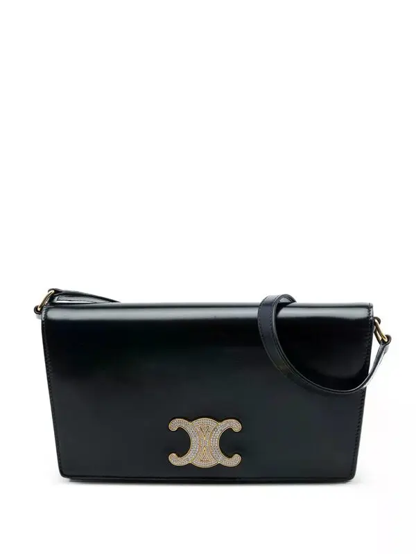 Celine Shiny Calfskin Triomphe Shoulder Bag - Black