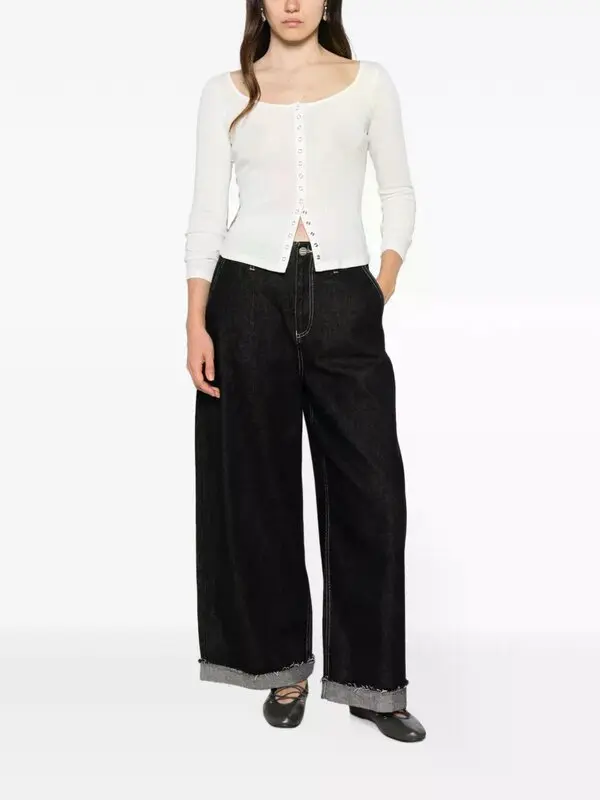 RE/DONE Olivia Press-stud Top Scoop Neck Long Sleeve