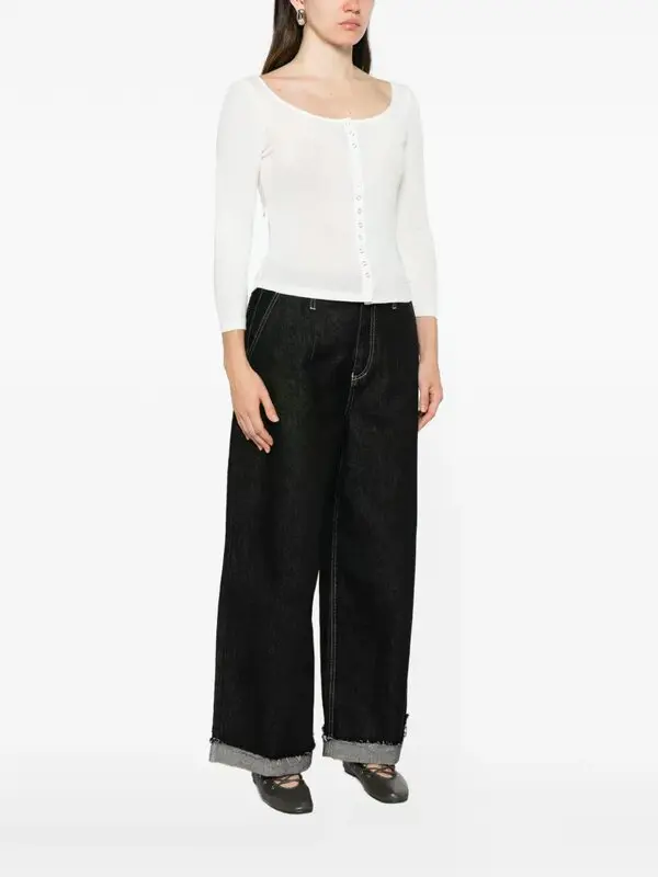 RE/DONE Olivia Press-stud Top Scoop Neck Long Sleeve