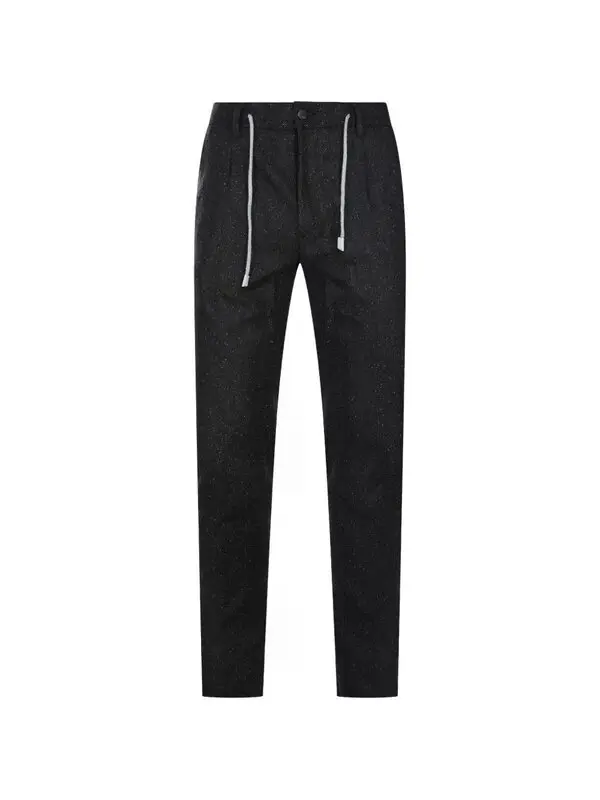 Eleventy Herringbone Pattern Drawstring Trousers - Black