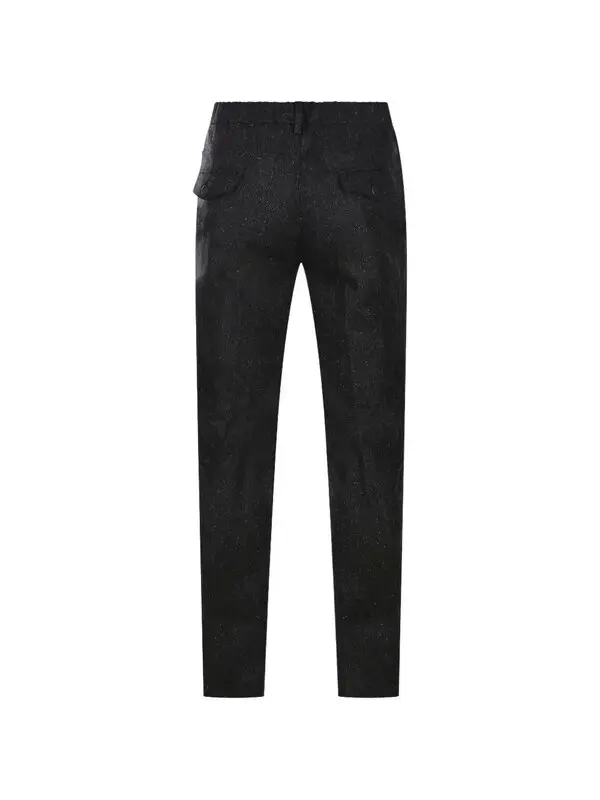 Eleventy Herringbone Pattern Drawstring Trousers - Black