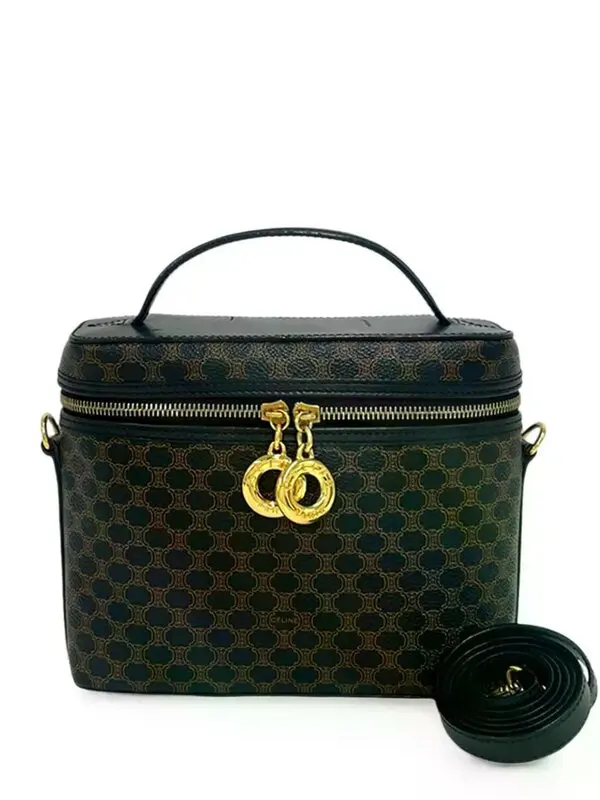 Celine 1996 Macadam Coated Canvas Vanity Bag Satchel - Brown