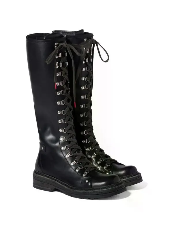 Miu Miu Leather Knee-high Lace-up Boots With Chunky Sole