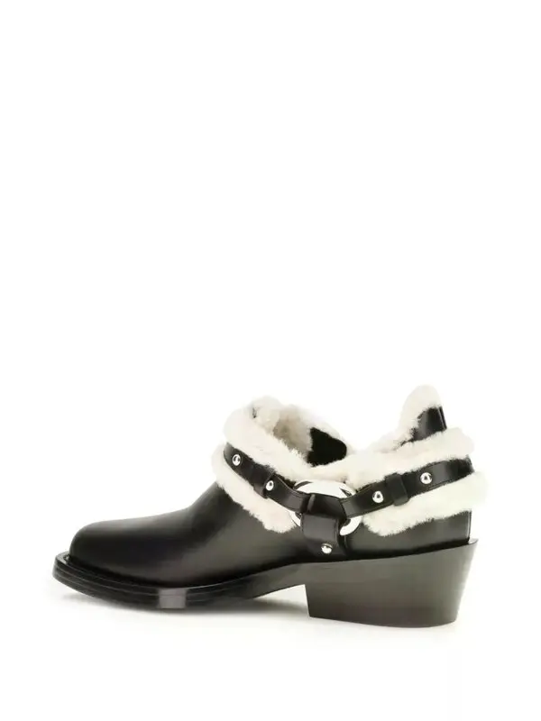 Rabanne Leather Biker Ankle Boots With Shearling Trim