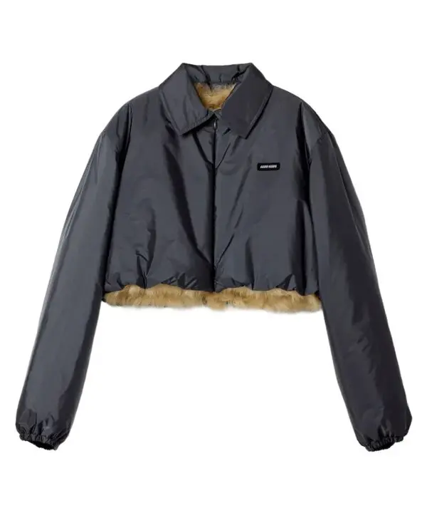Miu Miu Technical Fabric And Shearling Windbreaker - Grey