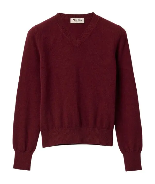 Miu Miu V-neck Wool Cardigan With Intarsia Logo - Red