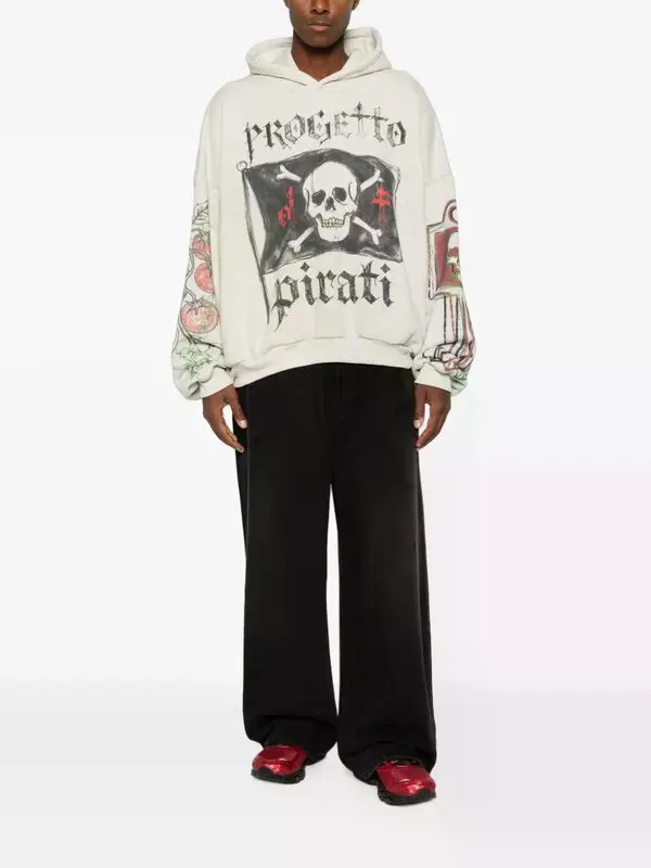 PDF Graphic-print Drawstring Hoodie - Grey