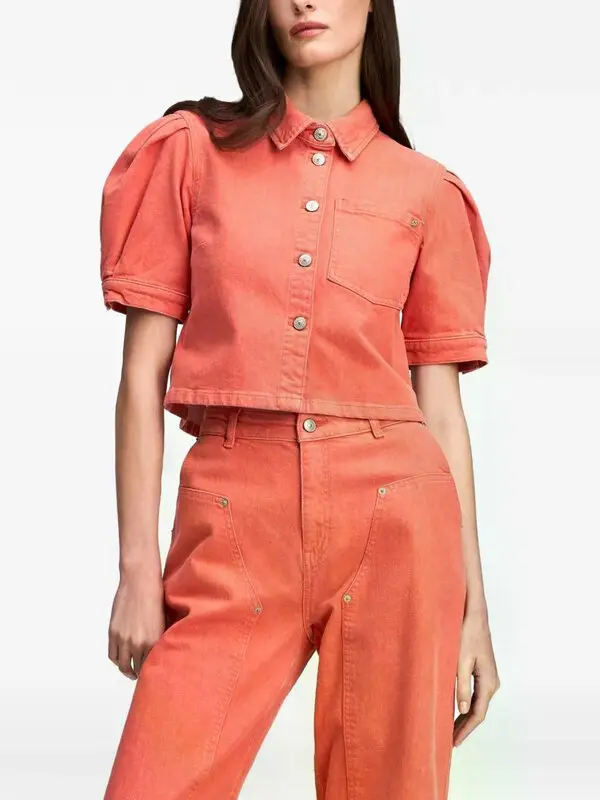 Cinq À Sept Puff-sleeve Cropped Denim Top