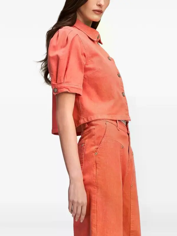 Cinq À Sept Puff-sleeve Cropped Denim Top