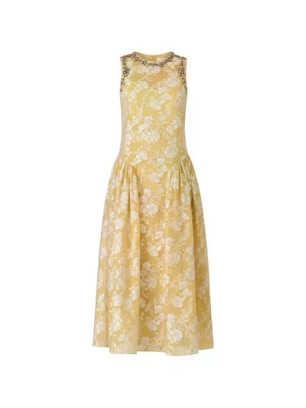 Cinq À Sept Florence Floral-jacquard Midi Dress With Crystal Embellishments
