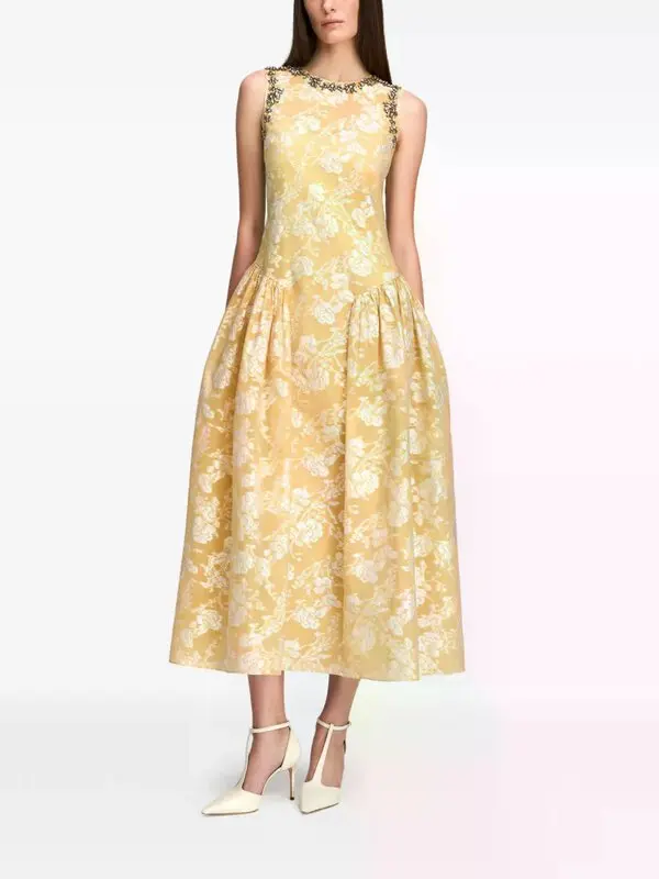 Cinq À Sept Florence Floral-jacquard Midi Dress With Crystal Embellishments