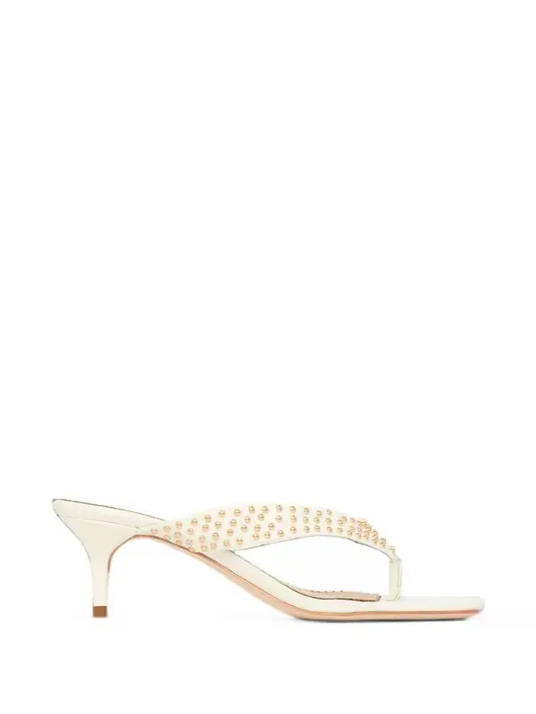 Cinq À Sept Ivory Leather Studded Thong Kitten Heel Sandals