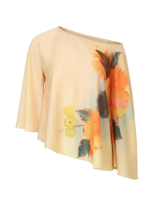 Cinq À Sept Watercolor Floral Print Asymmetrical One-shoulder Top