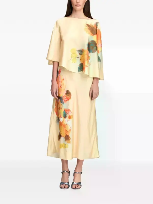 Cinq À Sept Watercolor Floral Print Asymmetrical One-shoulder Top