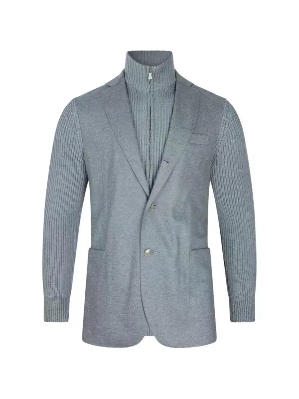 Eleventy Layered Jacket With Ribbed Knit Sleeves - Grey