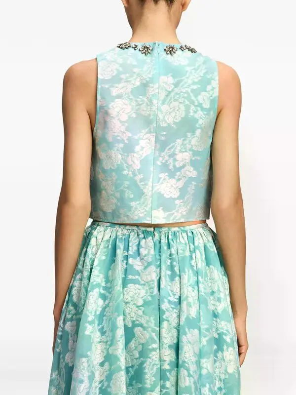 Cinq À Sept Barbara Crystal-embellished Jacquard Cropped Top