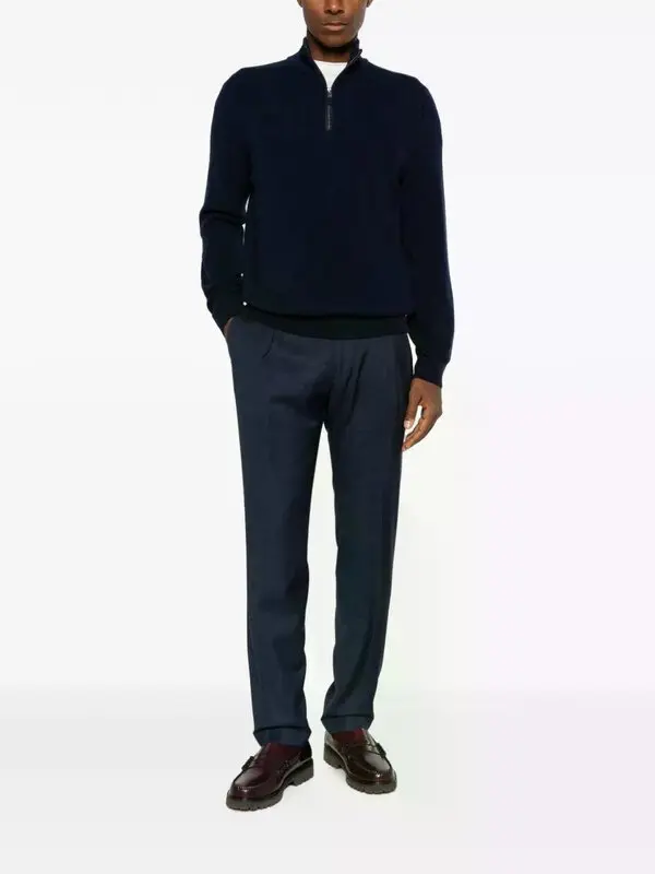 Canali Half-zip Waffle-knit Sweater - Blue
