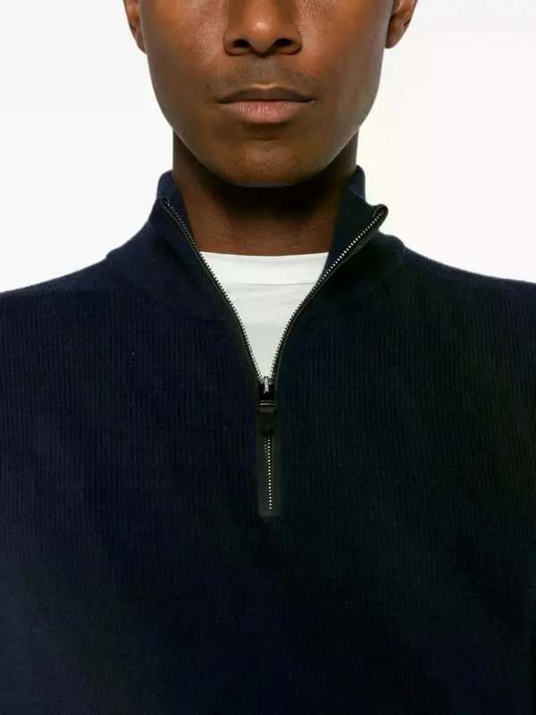 Canali Half-zip Waffle-knit Sweater - Blue