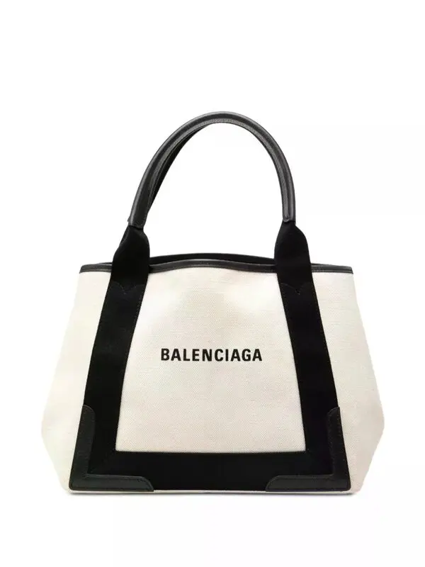 Balenciaga Navy Cabas S Tote Bag - White