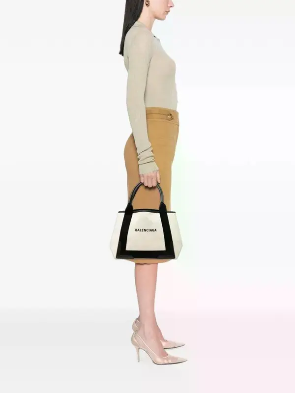 Balenciaga Navy Cabas S Tote Bag - White