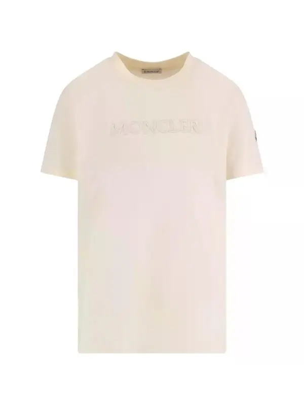Moncler Embroidered Tonal-logo Cotton T-shirt - Neutrals