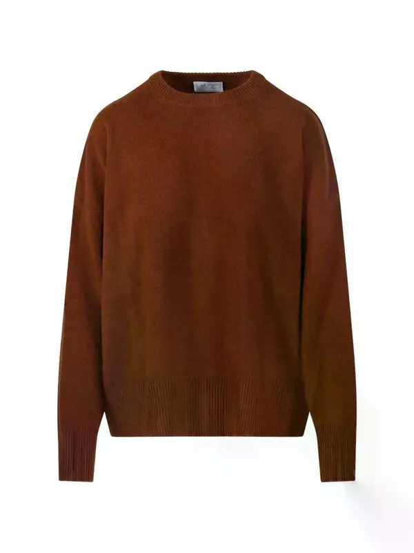 BEYOU Ribbed Detail Drop Shoulder Sweater - Brown