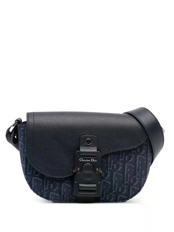 Dior 2024 Mini Oblique Canvas Saddle Buckle Messenger Bag Crossbody Bag - Blue