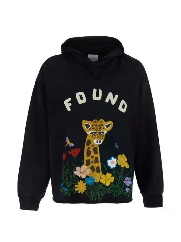 FOUND Logo-embroidered Bouclé-patch Hoodie