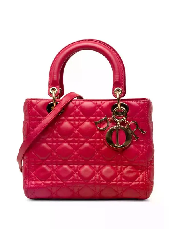 Dior 2014 Medium Lambskin Cannage Lady Satchel - Pink