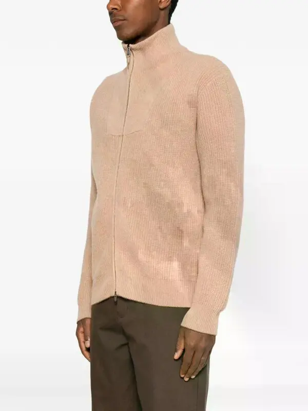 Canali Zip-up Ribbed Knit Sweater