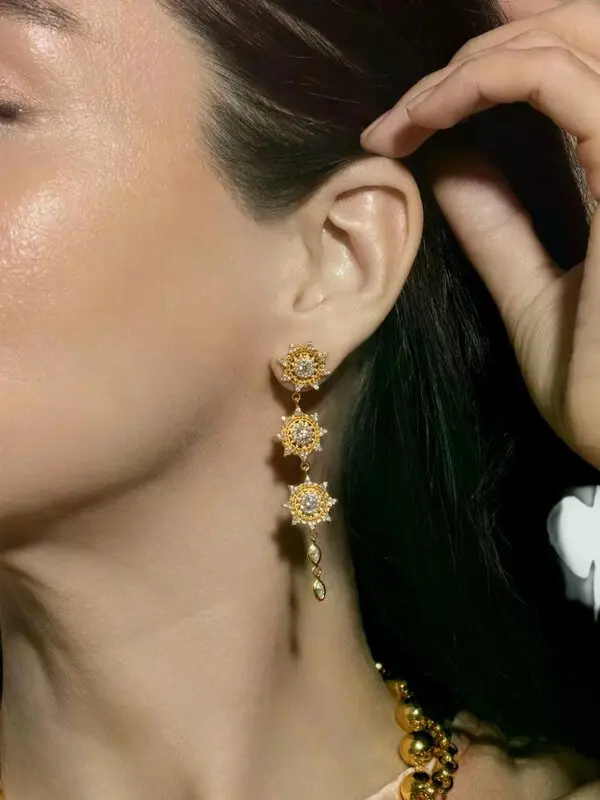 BUDDHA MAMA Diamond Triple Sun Drop Earrings - Gold