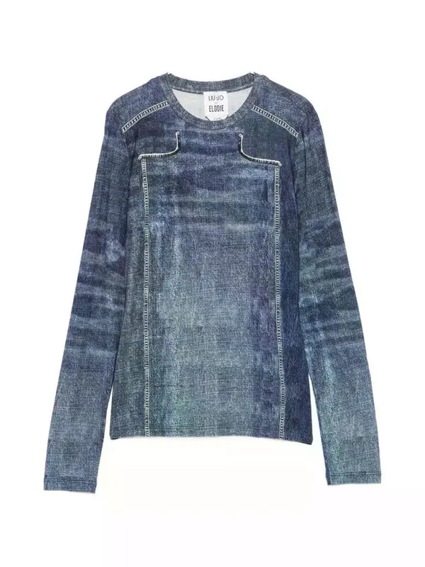 Liu Jo Denim-print Long-sleeve T-shirt - Blue