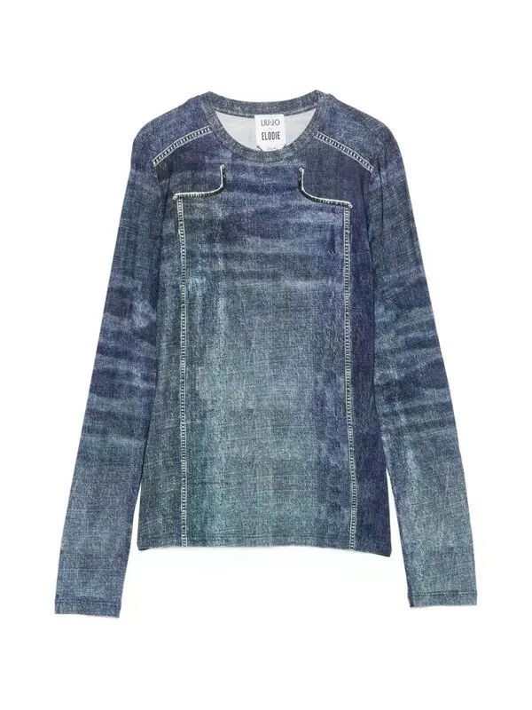Liu Jo Denim-print Long-sleeve T-shirt - Blue