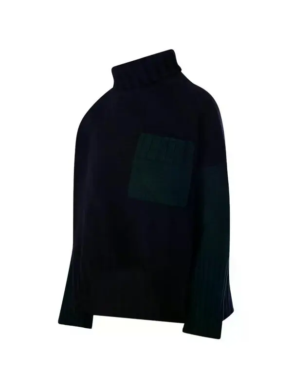 BEYOU Turtleneck Patch-pocket Sweater