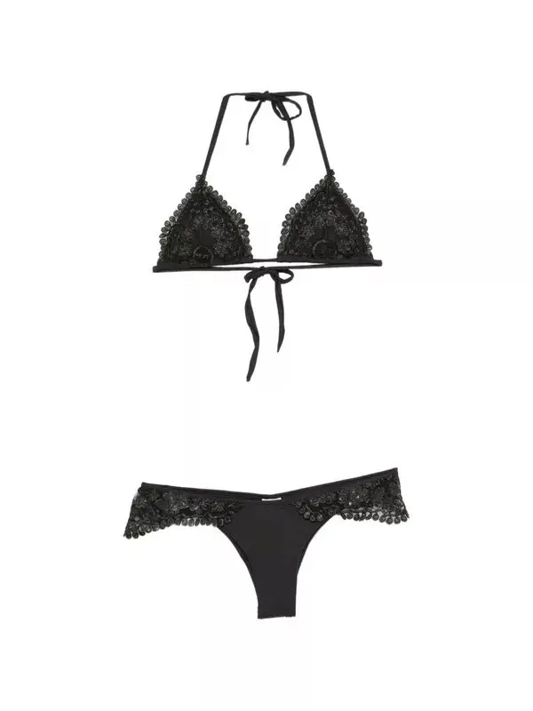 PIN-UP STARS Halterneck Bikini With Lace Trim And Floral Embroidery