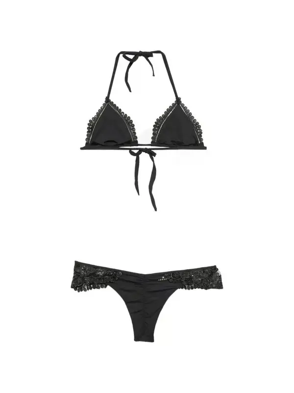 PIN-UP STARS Halterneck Bikini With Lace Trim And Floral Embroidery
