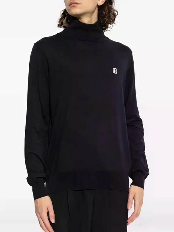 Balmain Logo-embroidered Turtleneck Sweater - Blue