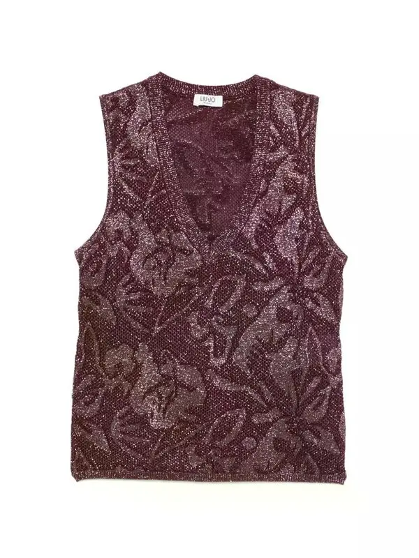Liu Jo Floral Jacquard Metallic Sleeveless Top - Purple