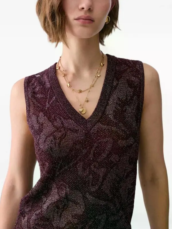 Liu Jo Floral Jacquard Metallic Sleeveless Top - Purple