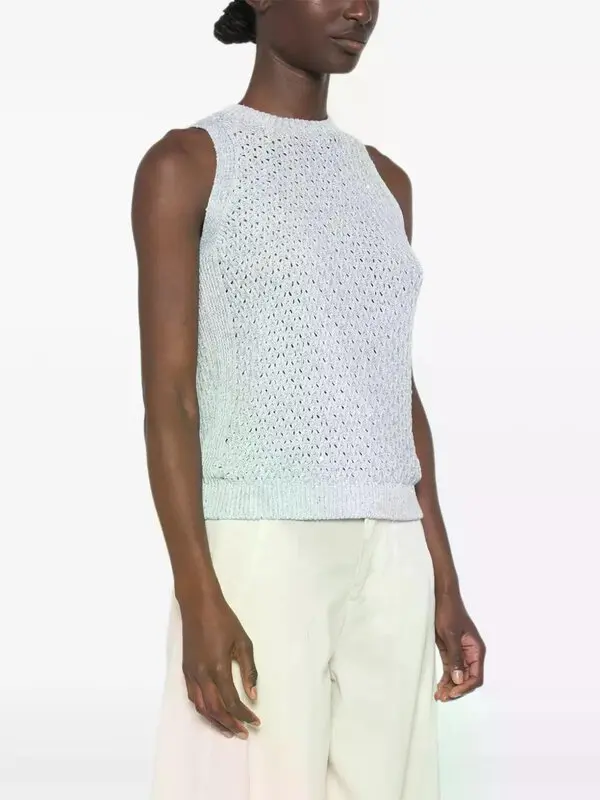 Eleventy Sequin Embellished Open-knit Vest