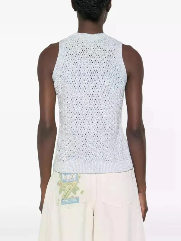 Eleventy Sequin Embellished Open-knit Vest