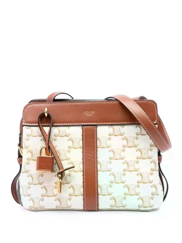 Celine 2021 Teen Triomphe Coated Canvas Cabas De France Crossbody Bag - White