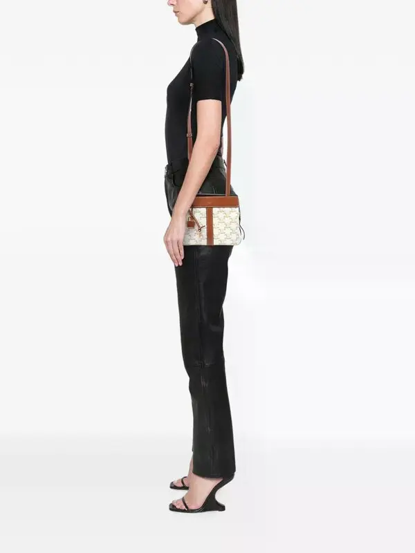 Celine Triomphe Coated Canvas Cabas De France Crossbody Bag - White