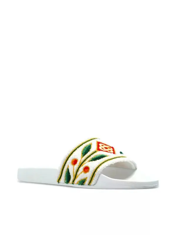 Casablanca Embroidered Logo-patch Terry Cloth Slides - White