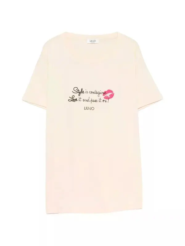 Liu Jo Crystal-embellished Graphic-print T-shirt - Neutrals