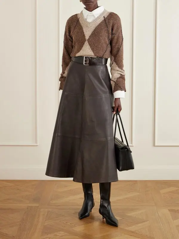 Altuzarra Varda Paneled Leather Midi Skirt