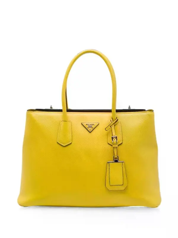 Prada 2013-2026 Saffiano Cuir Double Tote Bag - Yellow