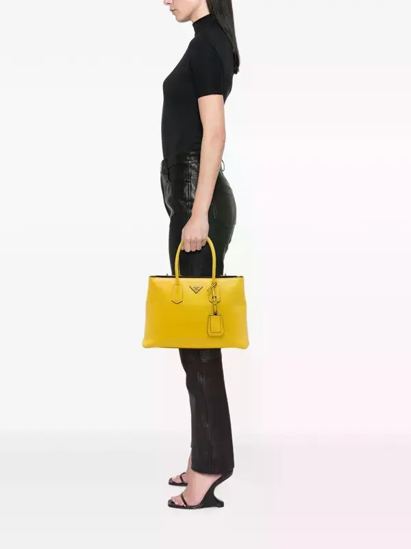 Prada 2013-2026 Saffiano Cuir Double Tote Bag - Yellow